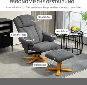 HOMCOM polohovatelné křeslo s funkcí sklápění, polohovatelné křeslo s taburetem, TV křeslo, max. nosnost 150 kg, do obývacího pokoje, ložnice, 79 x 8…