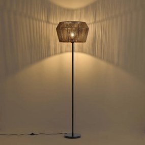 Stojací lampa černá s hnědým stínidlem z papírového provazu 50/50/30 - Simplo