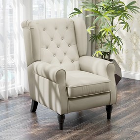 Křeslo HOMCOM s křídly a prošíváním, vysokým opěradlem, potažené lounge křeslo s zaoblenými opěrkami, dřevěné nohy, pro ložnici a obývací pokoj, do 1…