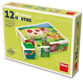 Dino dřevěné kostky Na Farmě, 12 kostek