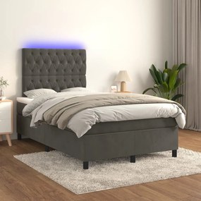 Box spring postel s matrací a LED tmavě šedá 120x200 cm samet 3136294