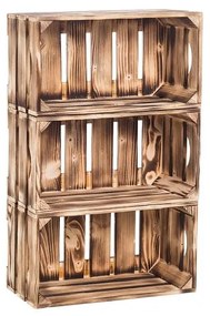 ČistéDřevo Dřevěné opálené bedýnky regál 66 x 40 x 20 cm
