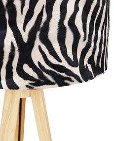 Stojací lampa dřevěná s látkovým stínidlem zebra 50 cm - stativ Classic