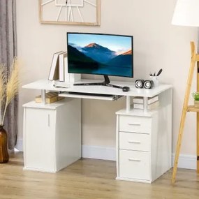 HOMCOM počítačový stůl 120 x 55 cm s vysouvací klávesnicí, 3 zásuvky, pro ložnici, domov, bílý
