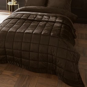 Tmavě hnědý sametový prošívaný přehoz 220x220 cm Kingsley Matt Velvet – Catherine Lansfield