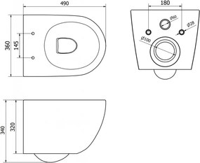 Mexen Lena, závěsná WC mísa 490x360x340 mm, Rimless Tornádo, černá matná, 3322XX85T