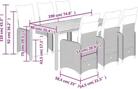 7dílný zahradní bistro set s poduškami šedý polyratan 3277161