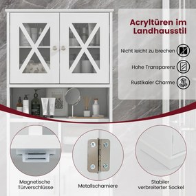 Costway Koupelnová vysoká skříňka s nastavitelnými policemi a dvířky a 3 – bílý