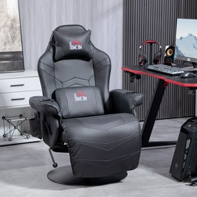 HOMCOM Herní židle s masáží, otočná o 360°, 6 masážních bodů, podnožka, odnímatelná opěrka hlavy, imitace kůže, 79.5 x 82.5 x 111.5cm, černá