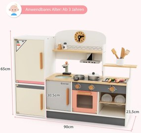 Costway Dřevěná dětská kuchyňka s digestoří a lednicí a kohoutkem a kuchyňským