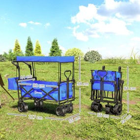 Skládací transportní vozík Outsunny s univerzálními koly, skládací ruční vozík s plachtou a nastavitelnou rukojetí, maximální nosnost 68 kg pro zahra…