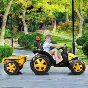 Costway Traktor 12 V s 2,4 G dálkovým ovládáním a odnímatelným přívěsem pro děti