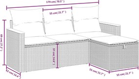4dílná zahradní sedací souprava s poduškami šedá polyratan 3265274
