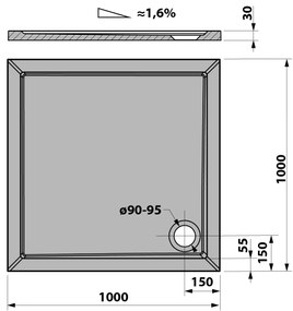 Polysan AURA sprchová vanička z litého mramoru, čtverec 100x100 cm, bílá, 60511