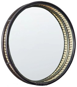 Kulaté ratanové nástěnné zrcadlo ø 60 cm černé DAKSA Beliani