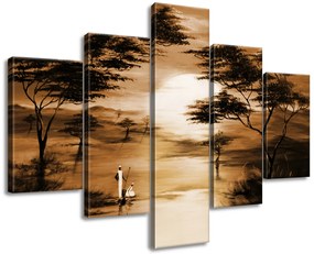 Gario Ručně malovaný obraz Africký západ slunce - 5 dílný Rozměry: 100 x 70 cm