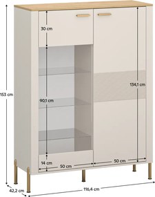Kondela Nízká vitrína, kašmír/dub kamenný, RUNOL 1D1W