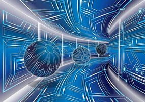 Postershop Fototapeta vliesová: 3D Sci-fi tunel (modrý) - 184x254 cm