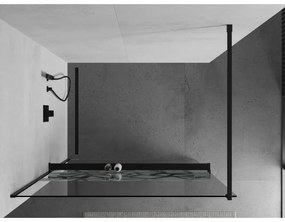 Mexen Kioto+ sprchová zástěna s poličkou a kolejnicí 130 x 200 cm, Průhledné/Bílý vzor 8 mm, Černá - 800-130-121-70-85
