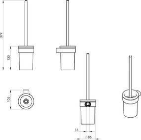 Gedy Gedy, PIRENEI WC kartáč závěsný, chrom/mléčné sklo, PI330313
