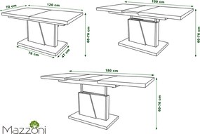 GRAND NOIR dub craft zlatý / černý, rozkládací, zvedací konferenční stůl, stolek