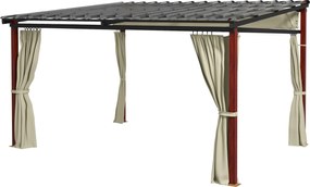 Pergola Outsunny přibližně 3,5 x 3 m s bočními stěnami, odolná proti větru, výškově nastavitelná terasa s výsuvnou střechou pro zahradu, terasu, béžov