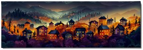 Obraz na plátně - Vesnice Oranjes v noci FeelHappy.cz Velikost obrazu: 240 x 80 cm