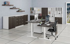 Kancelářská skříň s dveřmi PRIMO WHITE, 800 x 420 x 2128 mm, bílá/wenge