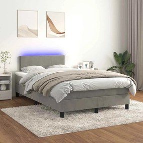 Box spring postel s matrací a LED světle šedá 120x190 cm samet 3270141