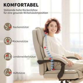 HOMCOM ergonomická kancelářská židle s nastavitelným opěradlem, vysouvatelnou opěrkou nohou, polstrovaným sedákem z ekokůže, výškově nastavitelná — b…