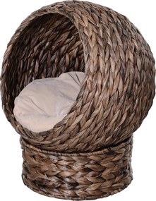 PawHut ratanový koš pro kočky útulná kočičí jeskyně z vodního hyacintu tmavě hnědá 50x42x60cm ideální do obývacího pokoje | Aosom.de