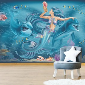 Fototapeta - Mořská víla s delfíny (245x170 cm)
