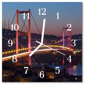 Nástenné skleněné hodiny most 30x30 cm