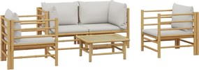 vidaXL 5dílná zahradní sedací souprava s poduškami bambus [3155089] Barva polštáře: Zelená