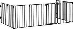 PawHut Bezpečnostní bariéra pro ochranu krbu - Skládací modulární košíček pro psy, 8 panelů s dveřmi, bez vrtání, 482,5 x 76 cm, Černá