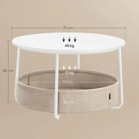 Bílý konferenční stolek VELA s úložným košem – 75 cm, elegantní design Autronic