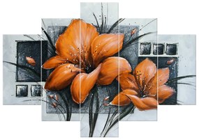 Gario Ručně malovaný obraz Nádherné oranžové Vlčí máky - 5 dílný Rozměry: 100 x 70 cm
