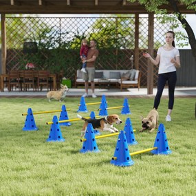 PawHut Agility set pro psy 6dílné agility vybavení pro výcvik psů Zásuvná sada překážek s 12 kužely 6 překážek Přepravní taška D07-059V01BU