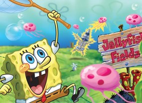Dětská vliesová fototapeta na zed' Spongebob Chytá Medúzy | 252 x 182 cm | DFTDXL2053