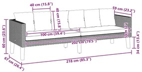 vidaXL Marketos 3místná zahradní pohovka s poduškami polyratan černá