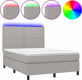 Box spring postel s matrací a LED světle šedá 140x190 cm textil 3134789