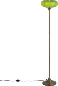 Retro stojací lampa tmavě bronzová se zeleným skleněným stínidlem 150 cm - Glaze