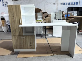 HOMCOM psací stůl 150 cm s knihovnou a skříňkou, bílý/přírodní