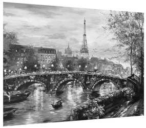 Obraz černobílé krajiny s Eiffelovou věží (70x50 cm)