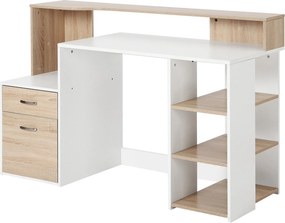 HOMCOM Počítačový stůl 137x55x92 cm s 3 policemi, 2 zásuvkami a stojanem na tiskárnu pro domácí kancelář