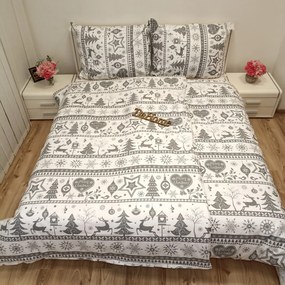 Povlečení bavlněné Vánoční povlečení Sobík šedé TiaHome - 1x Polštář 90x70cm, 1x Přikrývka 140x200cm