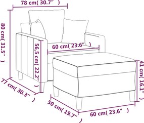 Křeslo s podnožkou vínové 60 cm samet 3201101
