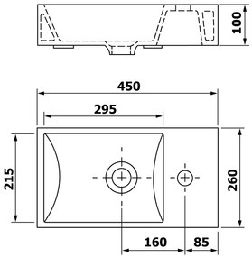 Sapho, MINOS keramické umývátko 45x26cm, pravé