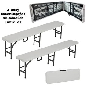 2 kusy cateringových skládacích laviček v bílé barvě