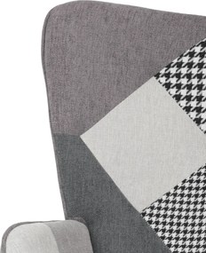 Relaxační křeslo ušák s podnožkou LYRO - šedá patchwork látka